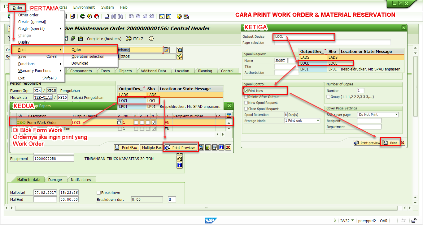 Cara Print Form Work Order & Material Reservation – SINAU SAP PM MODULE