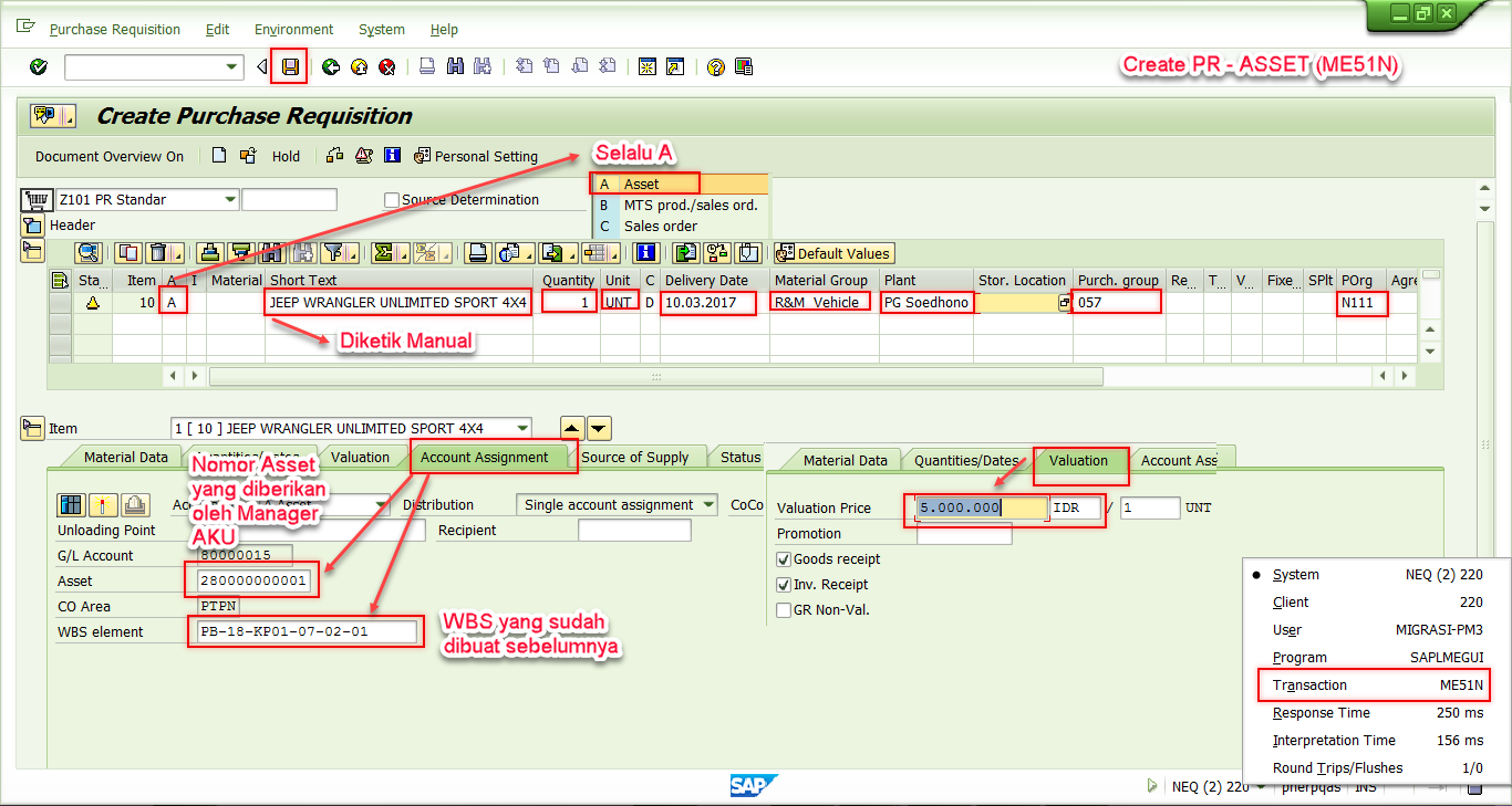 Cara Membuat PR Aset – SINAU SAP PM MODULE