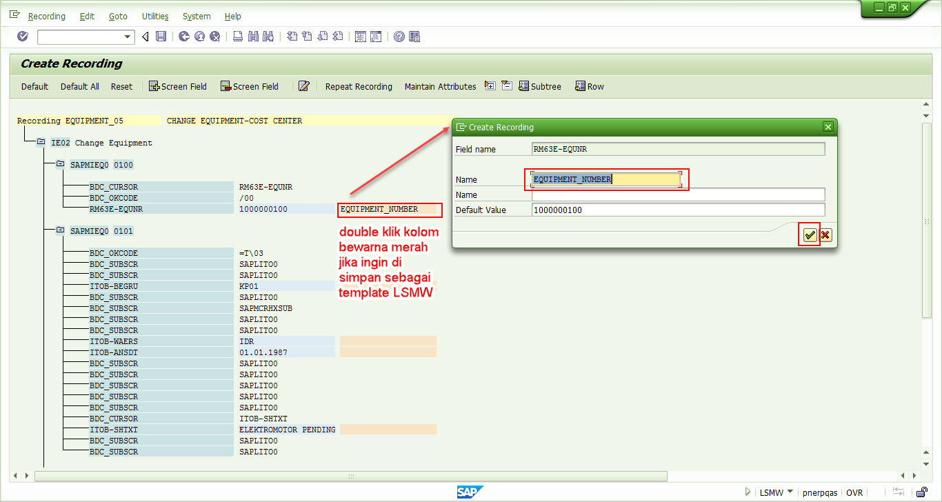 Recording (Create New Template) – LSMW – SINAU SAP PM MODULE