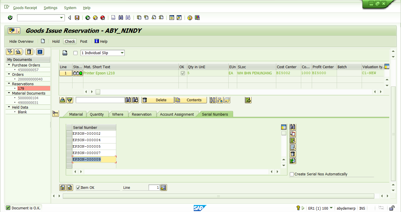 Scenario Inventory Management – Serial Number – SINAU SAP PM MODULE