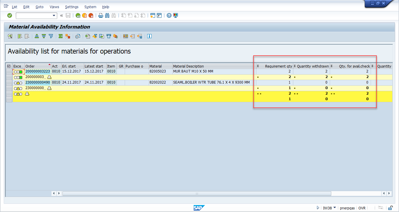 Material Availability Information – SINAU SAP PM MODULE