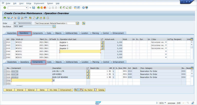Perencanaan Material Reservation – SINAU SAP PM MODULE