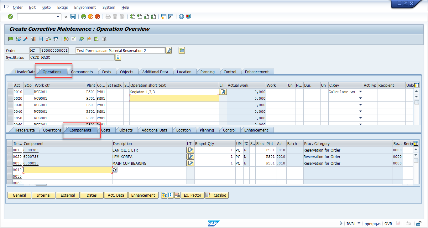 Perencanaan Material Reservation – SINAU SAP PM MODULE