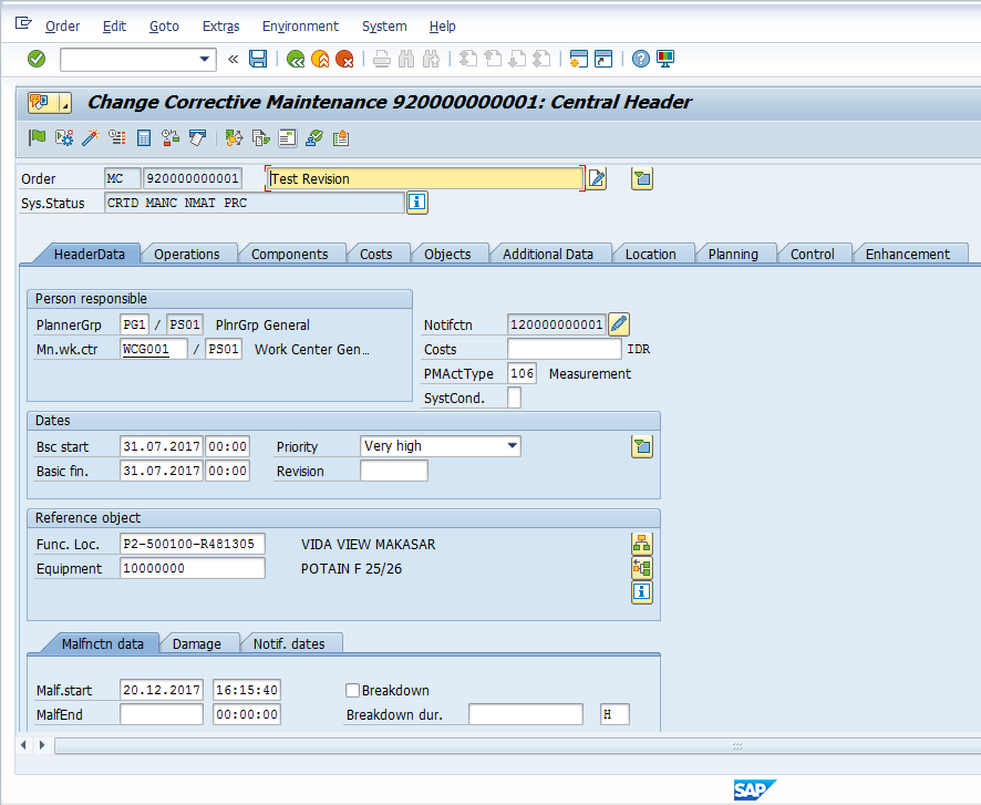 Scenario Revisions – SINAU SAP PM MODULE