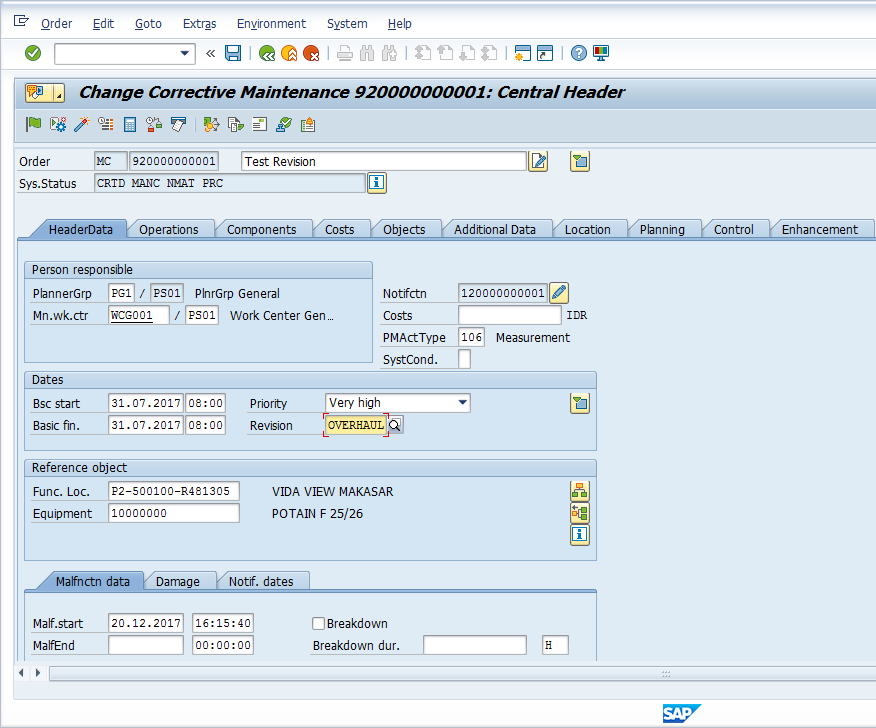 Scenario Revisions – SINAU SAP PM MODULE