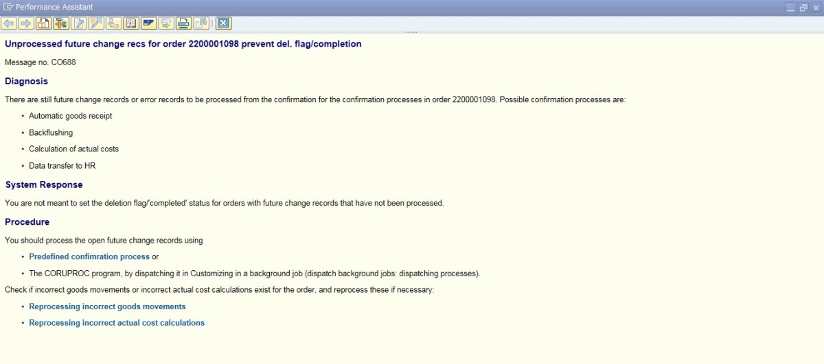 Unprocessed future change recs for order XXXXX prevent del. flag ...