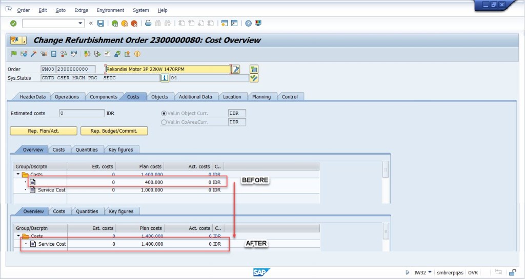 Tab Cost Terdapat Group Cost yang Kosong – SINAU SAP PM MODULE