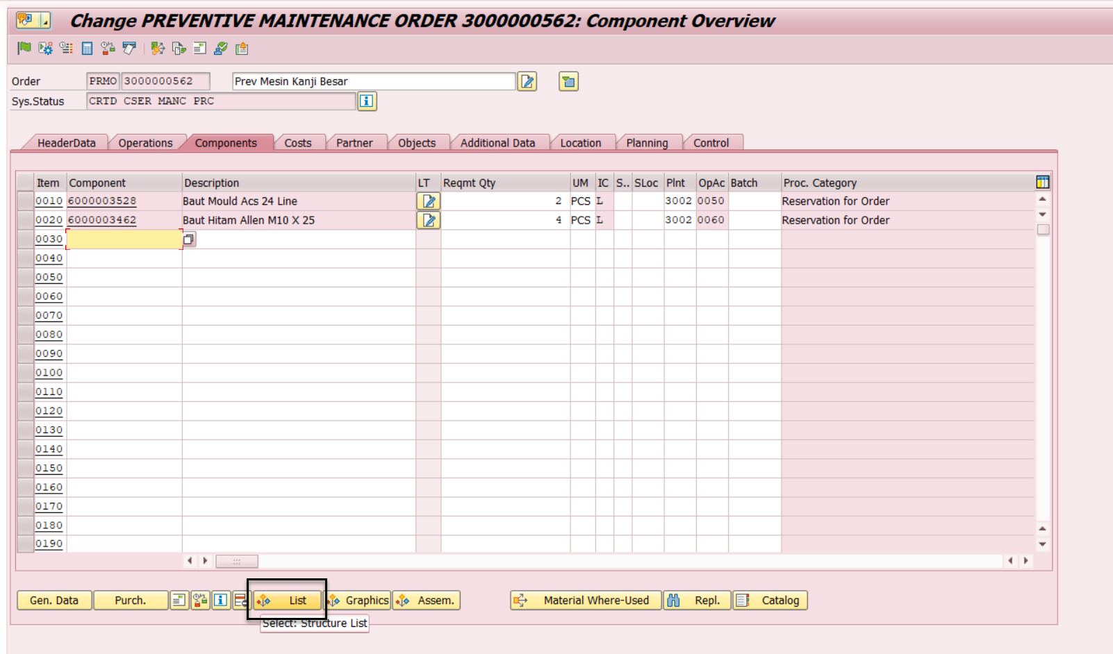 Penggunaan BOM Equipment pada Maintenance Order dan Task List – SINAU SAP PM MODULE